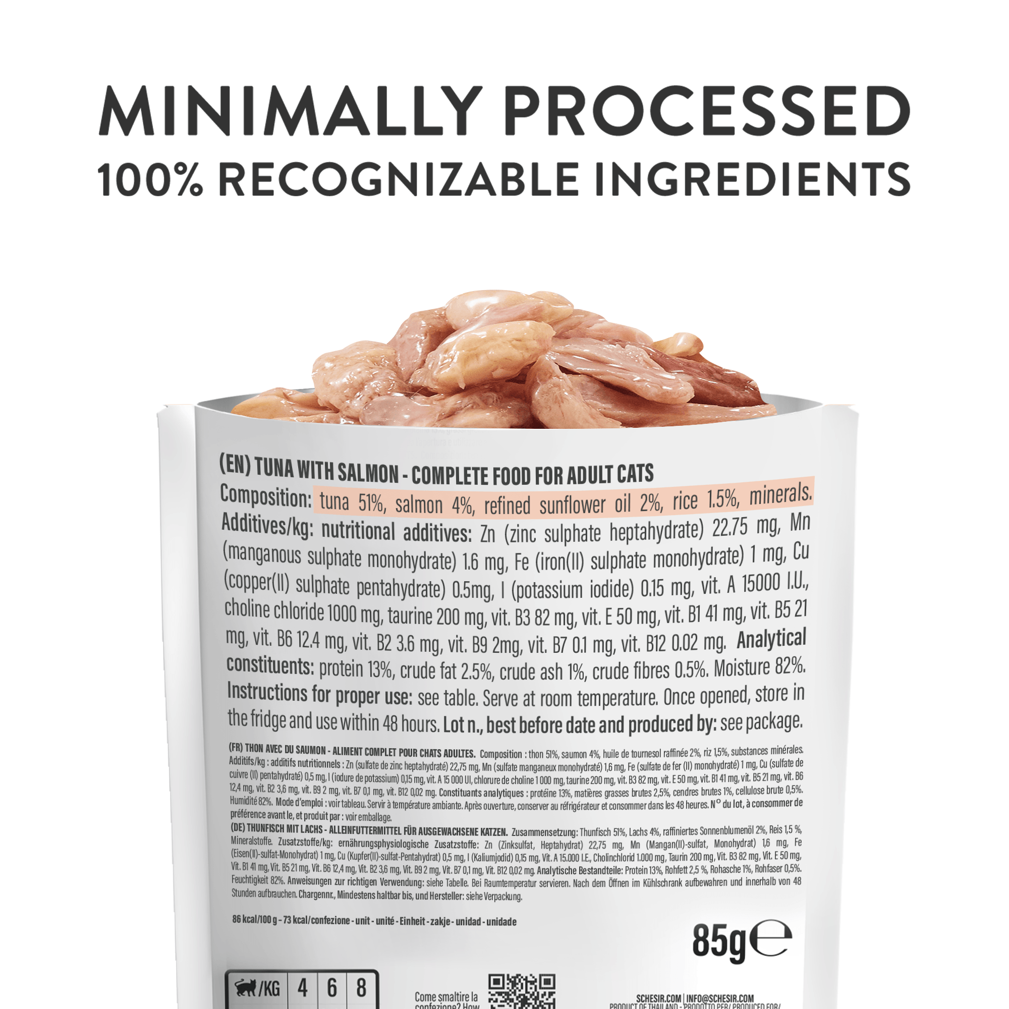 Schesir Complete Nutrition Tuna with Salmon in Jelly Wet Cat Food, Pouch 85g - Smart Pet Kuwait